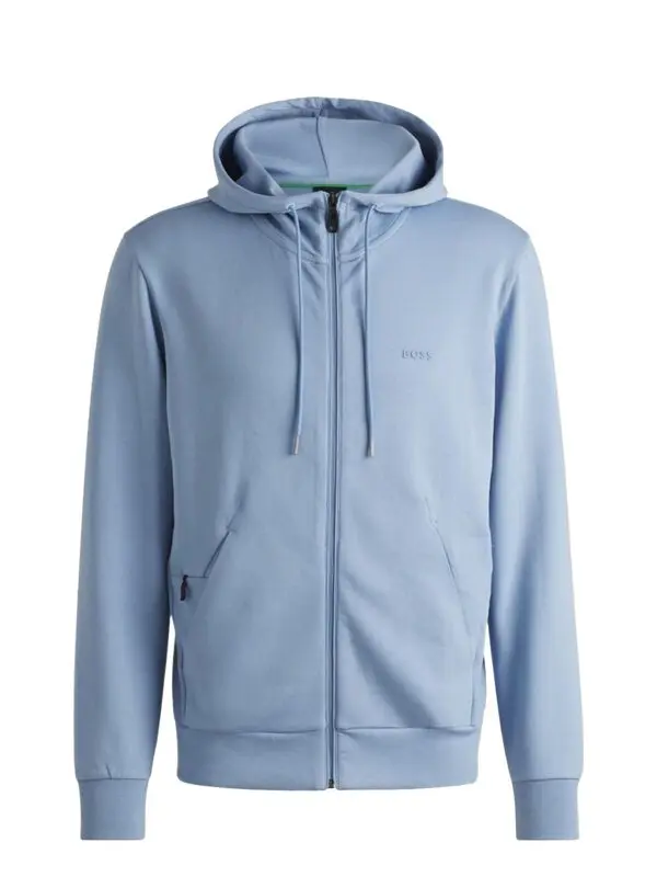 Hugo Boss Green Full-zip Hoodie With Adjustable Drawstring Hood - Blue