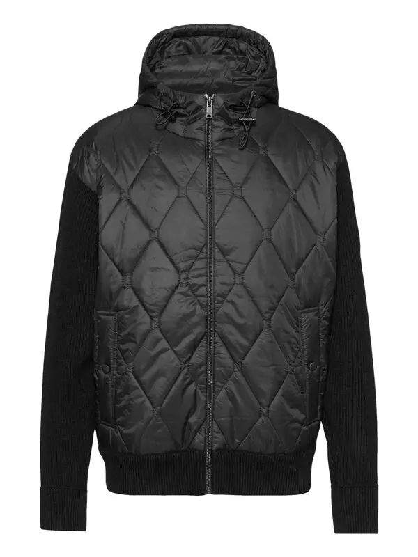 Hugo Boss Color-blocked Quilted Zip-up Hooded Jacket With Contrasting Knit Sleeves - Black