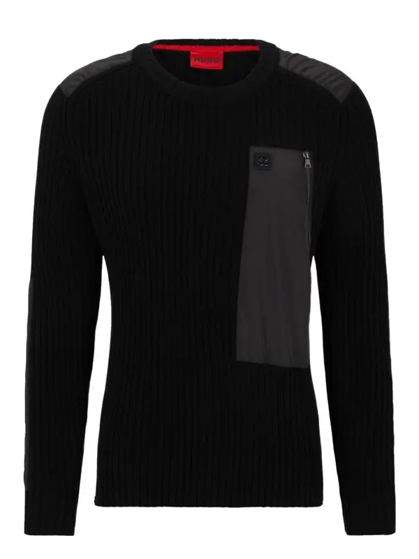 Hugo Boss Ribbed Jumper With Zip Pocket - Black