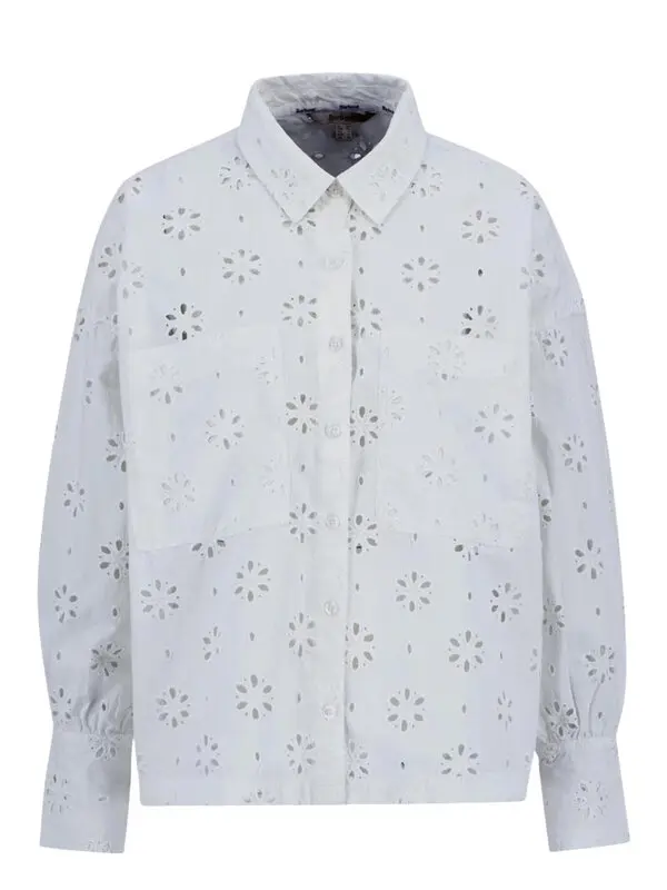 Barbour Melissa Shirt With English Floral Embroidery - White