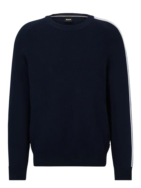 Hugo Boss Boss Crew Neck Knitted Top With Striped Sleeves - Black