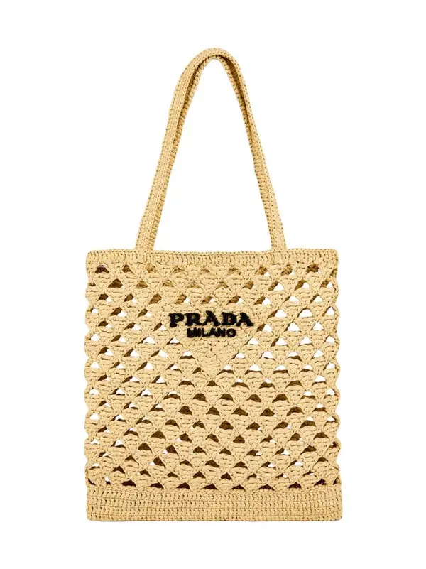 Prada Woven Crochet Tote - Nude