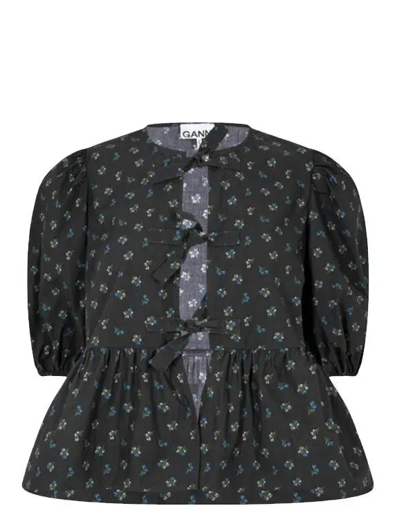 GANNI Short Sleeve Graphic Print Shirt - Printed Phantom