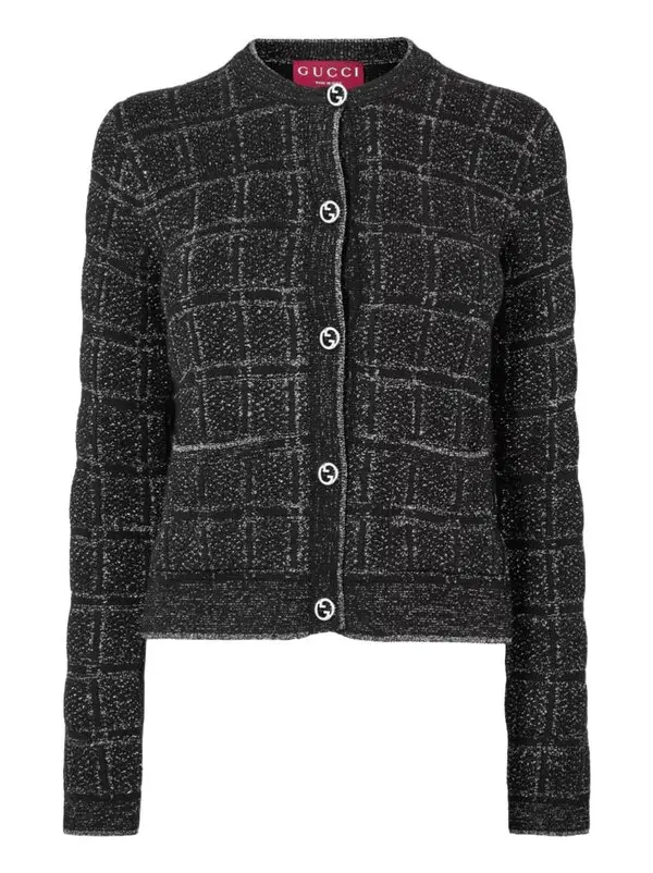 Gucci Lurex Checked Jacquard Cardigan - Black