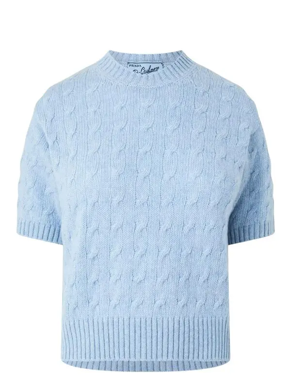 Prada Cable Knit Short Sleeve Pullover - Azzurro