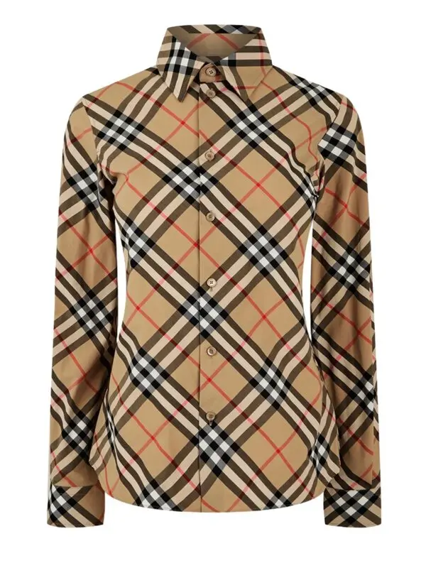 Burberry Long-sleeve Plaid Shirt - Nude