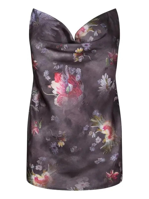 Y/project Draped Neck Floral Print Top - Black