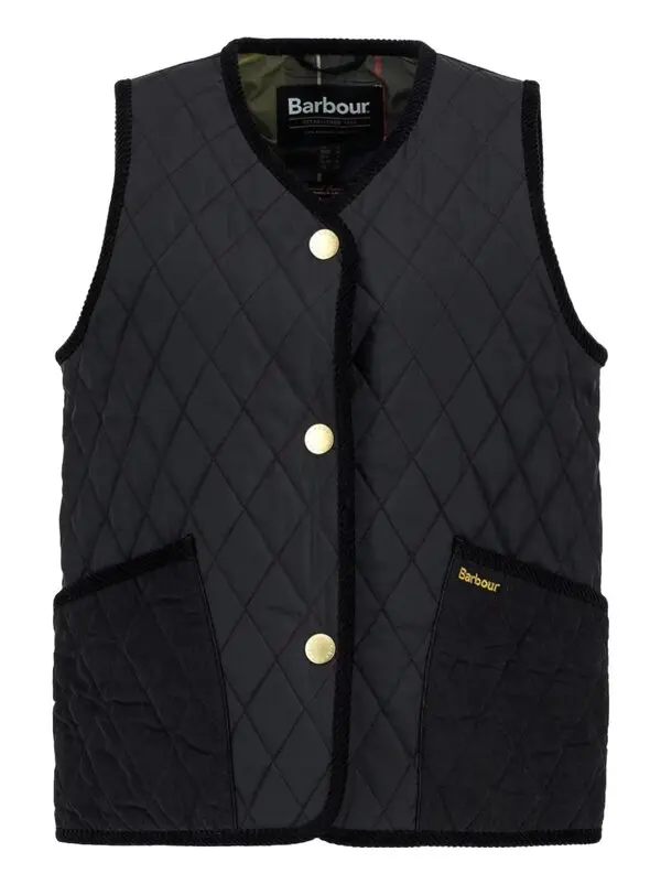 Barbour Diamond Quilted Gilet With Plush Trims - Black/classic
