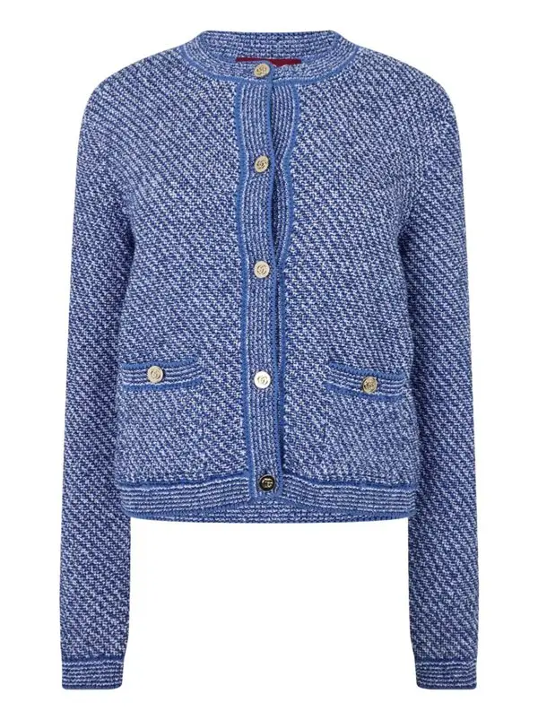 Gucci Crew Neck Cardigan With Double G Buttons - Blue