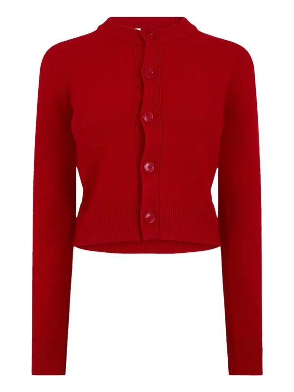 AMI Paris Wool Knit Crewneck Cardigan - Red