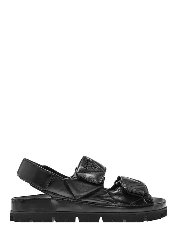 Prada Nappa Leather Quilted Grandad Sandals With Velcro Fastening - Black