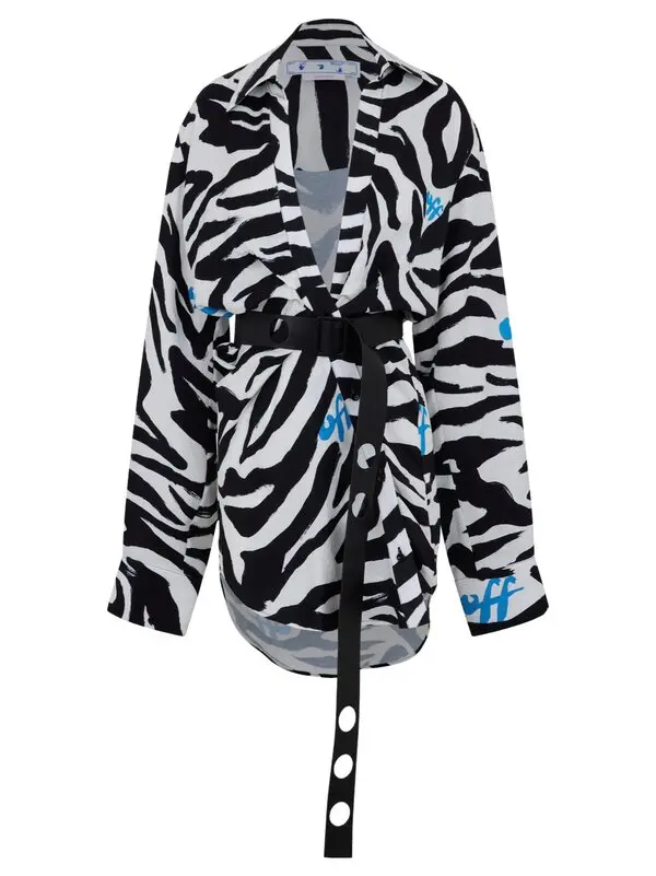 Off-White Zebra Print Shirt Dress - Black