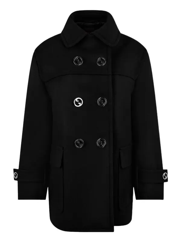 Gucci Wool Double-breasted Coat With Interlocking G Buttons - Black