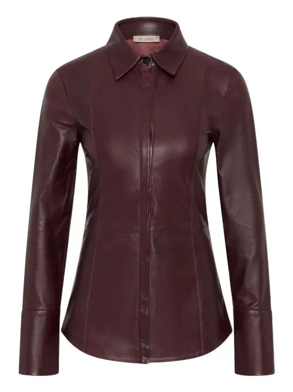 ST. AGNI Paneled Leather Button-down Shirt - Red
