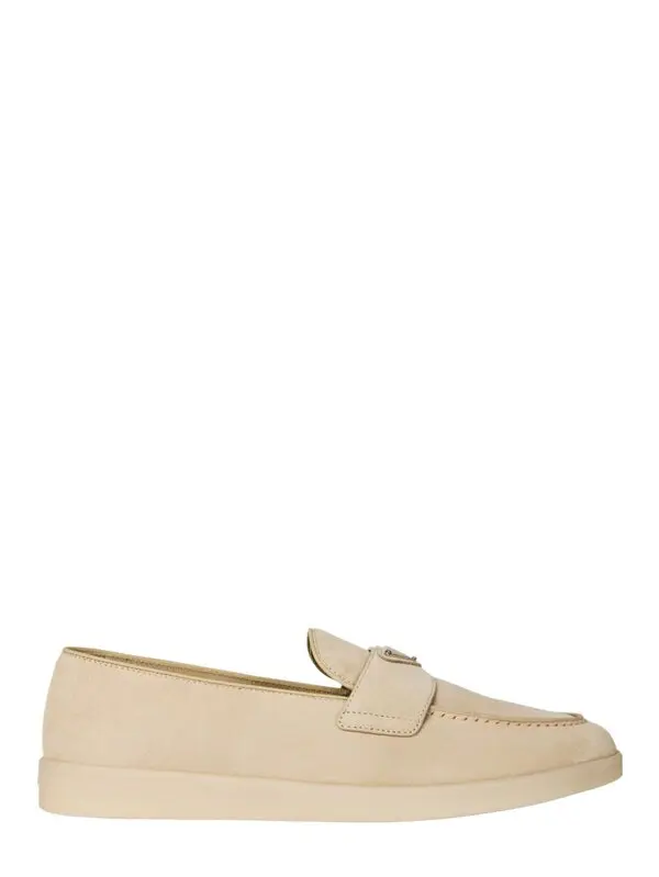 Prada Suede Loafers With Metal Triangle Logo - Desert
