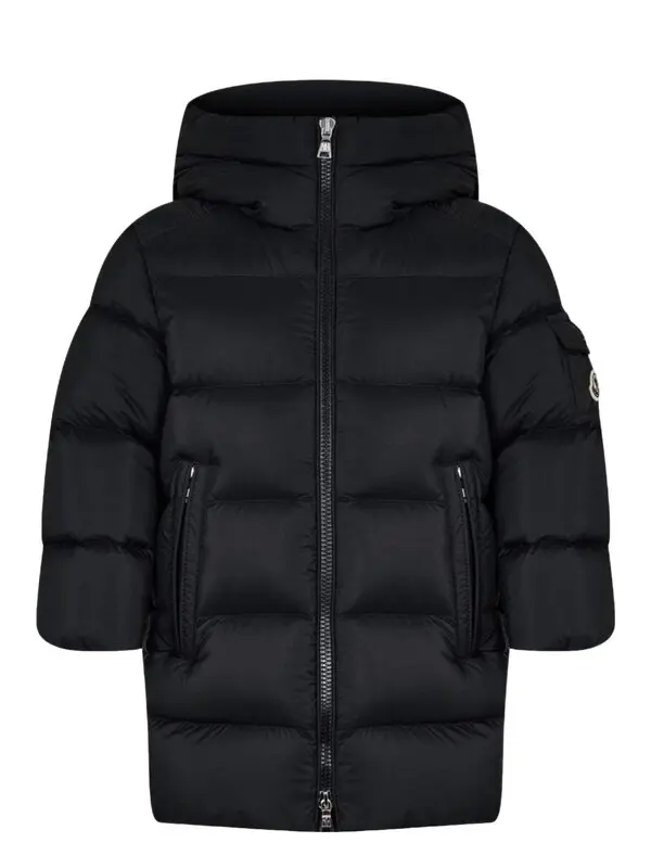 Moncler Logo Patch Hooded Down Jacket - Black