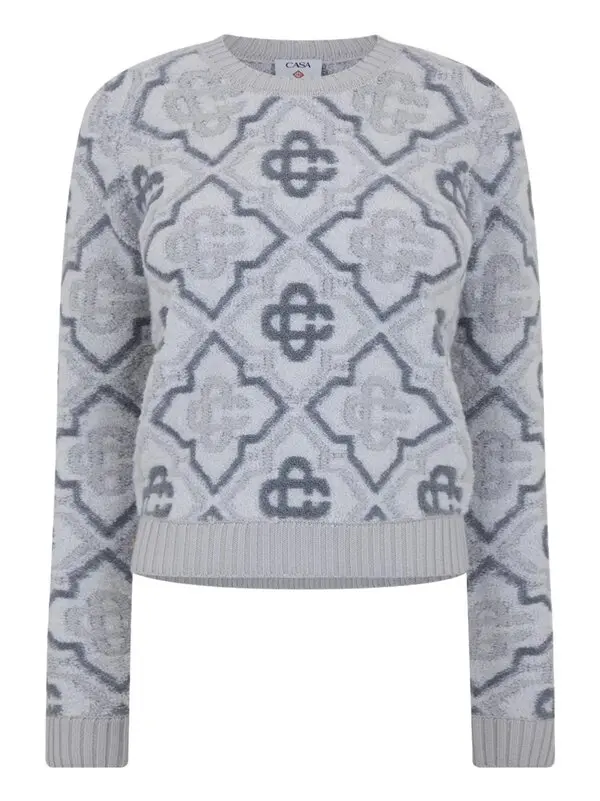 Casablanca Crew Neck Long Sleeve Sweater With Graphic Print - Gray