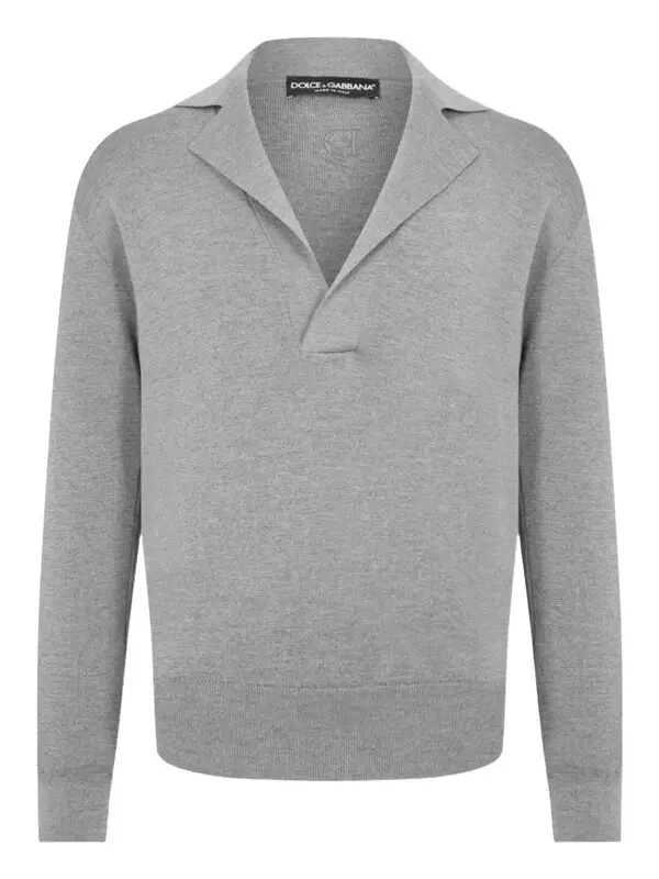 Dolce & Gabbana Wool V-neck Sweater With Dg Embroidery - Gray
