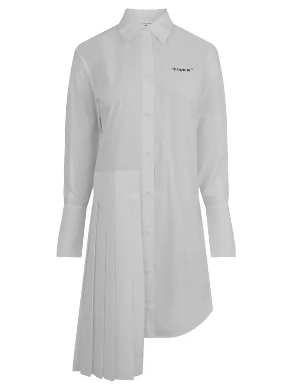 Off-White Diagonal Plissé Shirt Dress - Gray