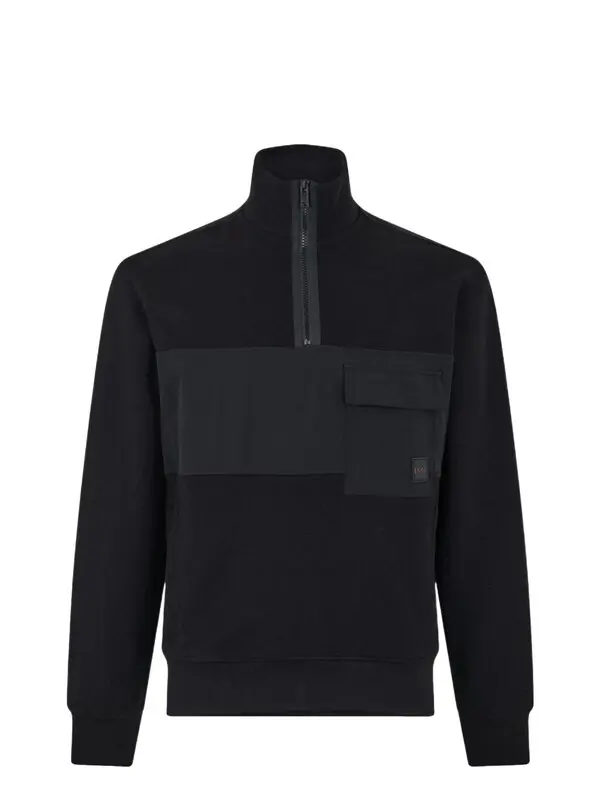 Hugo Boss Zenylon 1/4 Zip Fleece Hoodie With Stand Collar And Pocket Detail - Black