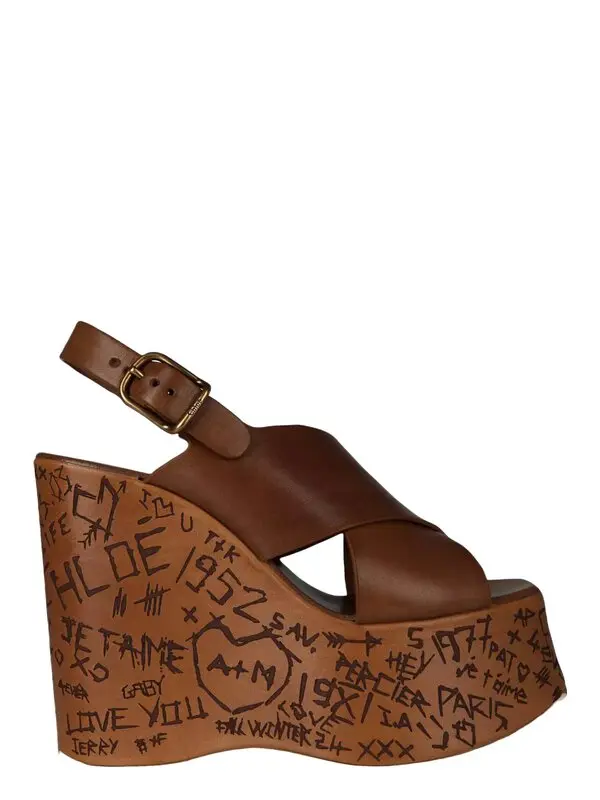Chloé Maxime Wedge Sandals With Engraved Detailing - Brown