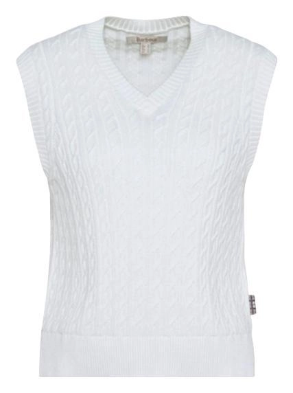 Barbour Hartland Cable Knit Sweater Vest - White