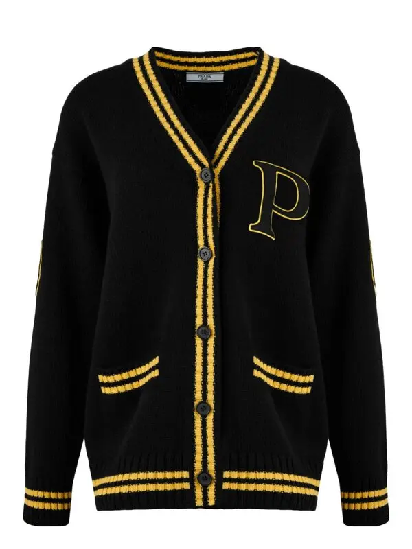 Prada Cashmere Varsity Cardigan - Nero