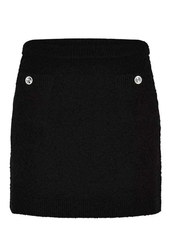 Gucci Wool Knit Mini Skirt With Interlocking G Buttons - Black