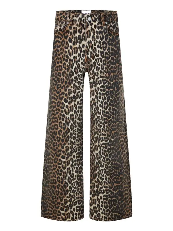 GANNI Leopard Print Denim Trousers - Black