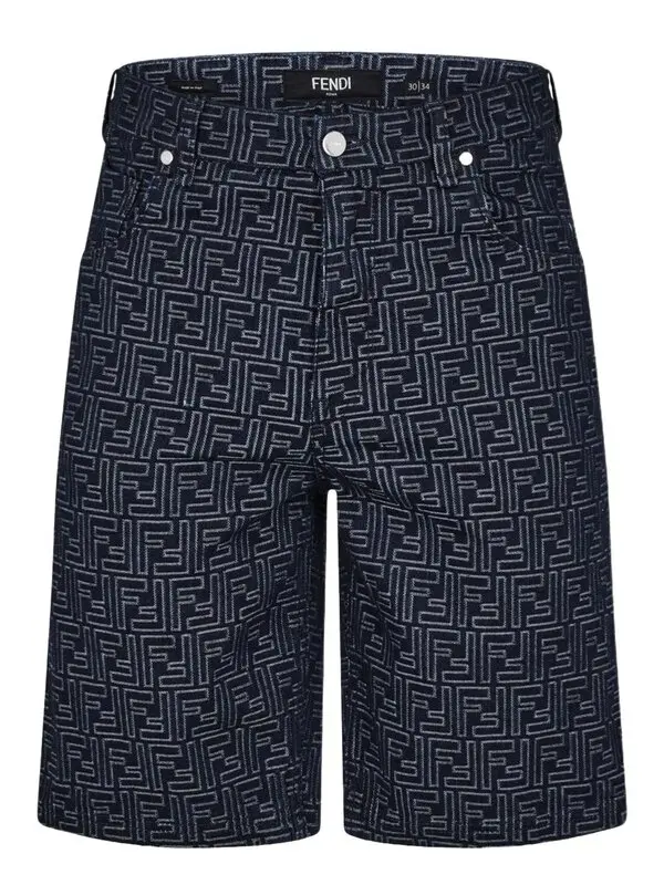 Fendi Ff Monogram Denim Shorts - Blue