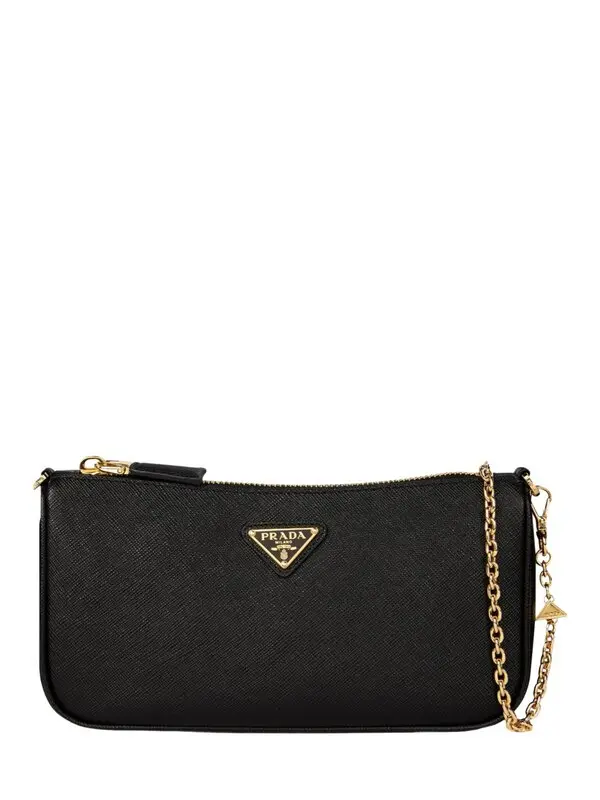Prada Small Saffiano Leather Shoulder Bag With Chain Strap - Black