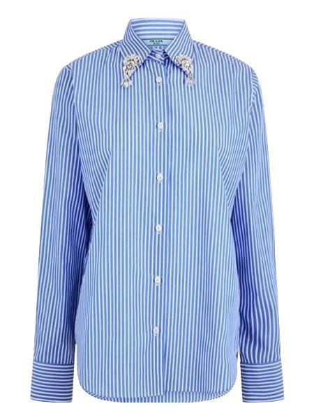 Prada Striped Lapel Shirt With Graphic Embellishment - Blue