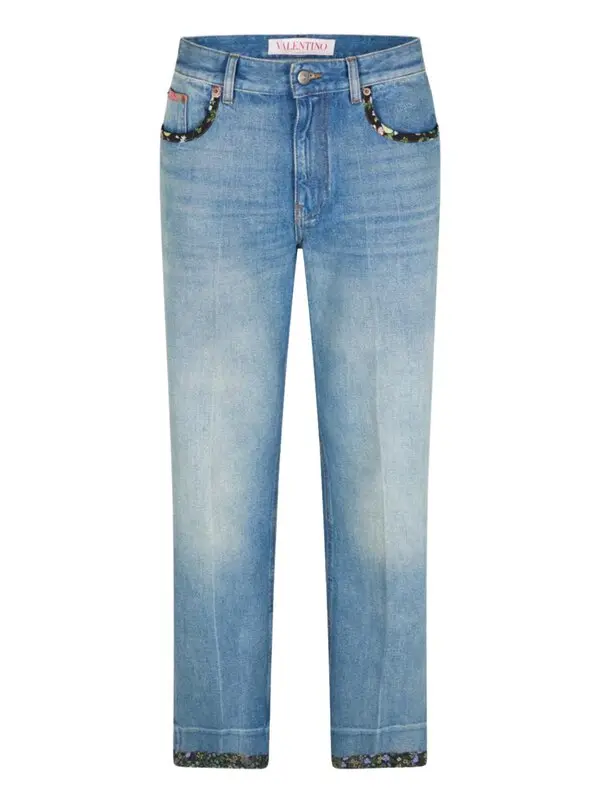 Valentino Garavani Embellished Denim Trousers - Blue