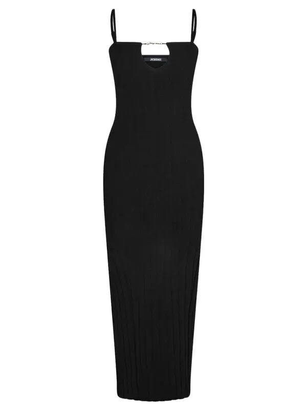 Jacquemus Ribbed Maxi Slip Dress With Adjustable Straps - Black