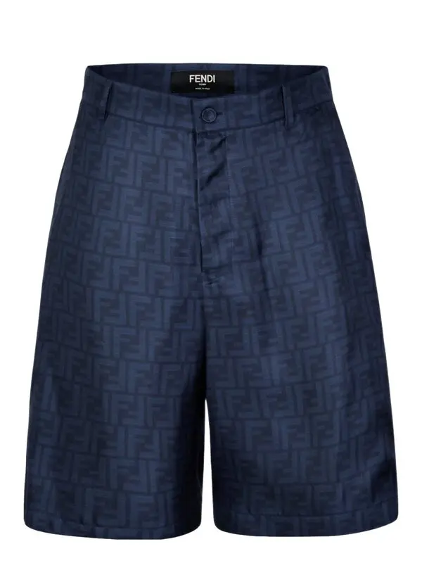 Fendi Ff Logo Silk Shorts - Blue