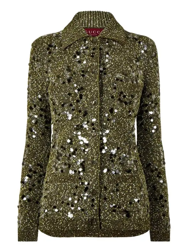 Gucci Embellished Knit Cardigan - Green