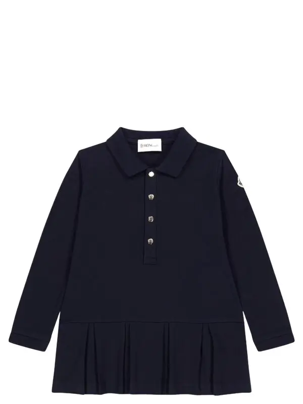 Moncler Logo Long-sleeved Pleated Dress - Black