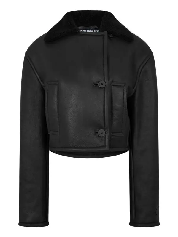 Jacquemus Lapel Collar Leather Jacket - Black