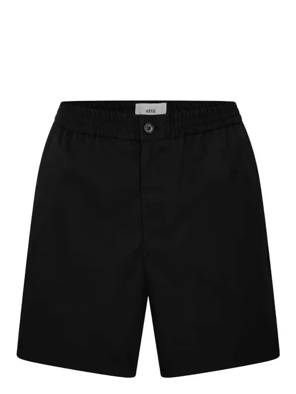 AMI Paris Cotton Blend Elastic Waist Shorts - Black