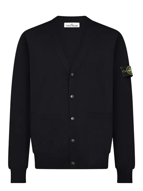 Stone Island Patch Wool Cardigan - Black