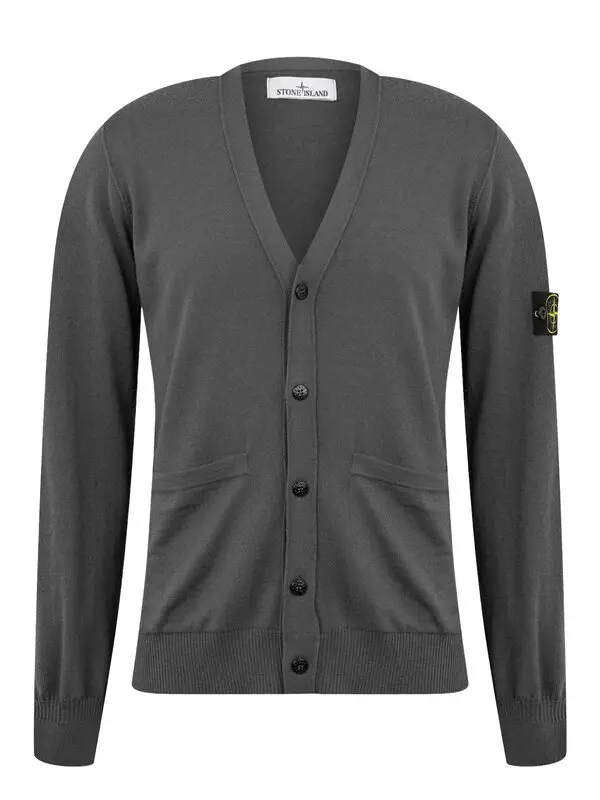 Stone Island Wool Cardigan With Logo Patches - Black