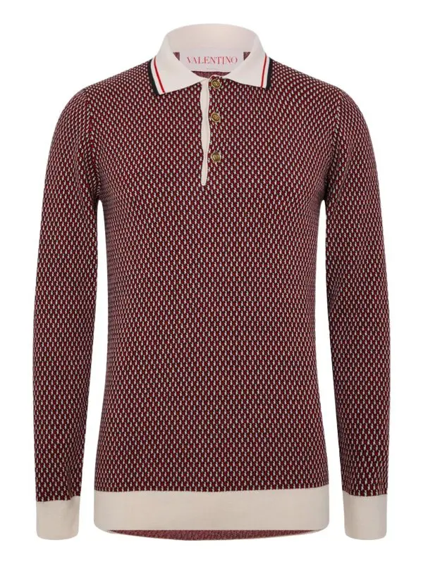Valentino Garavani Long Sleeve Knit Polo Shirt - Multicolor