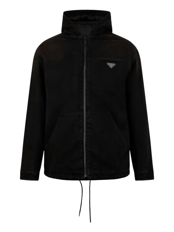 Prada Denim Zip-up Jacket With Hood - Brown