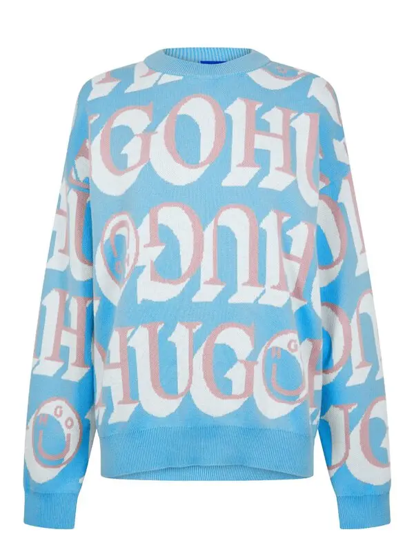 Hugo Boss Casual Cotton Sweater With Graphic Pattern - Blue