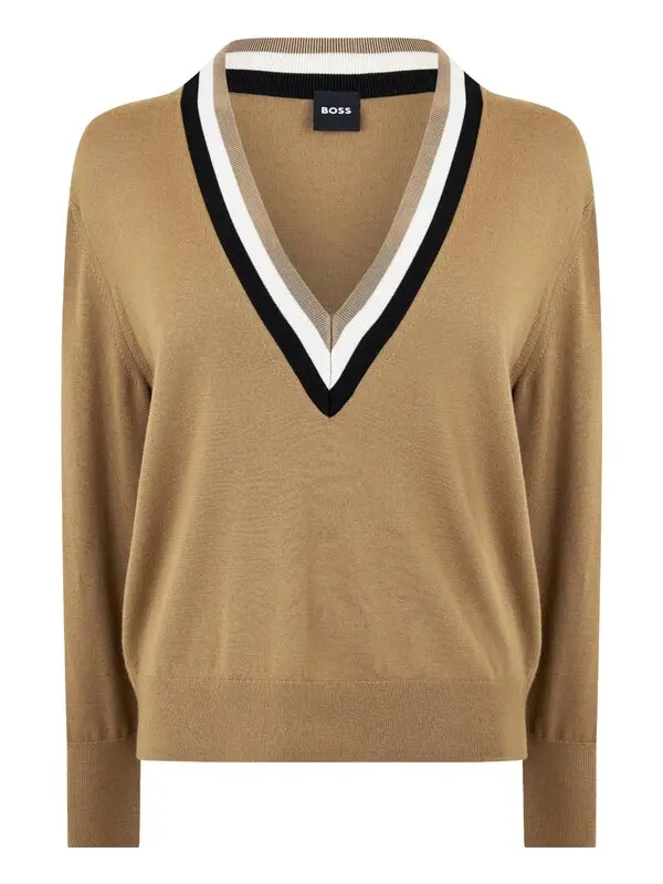 Hugo Boss V-neck Knitted Sweater - Brown