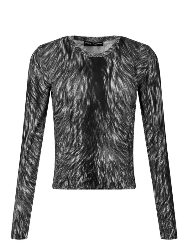 Dolce & Gabbana Fur Print Long Sleeve Knitwear - Black