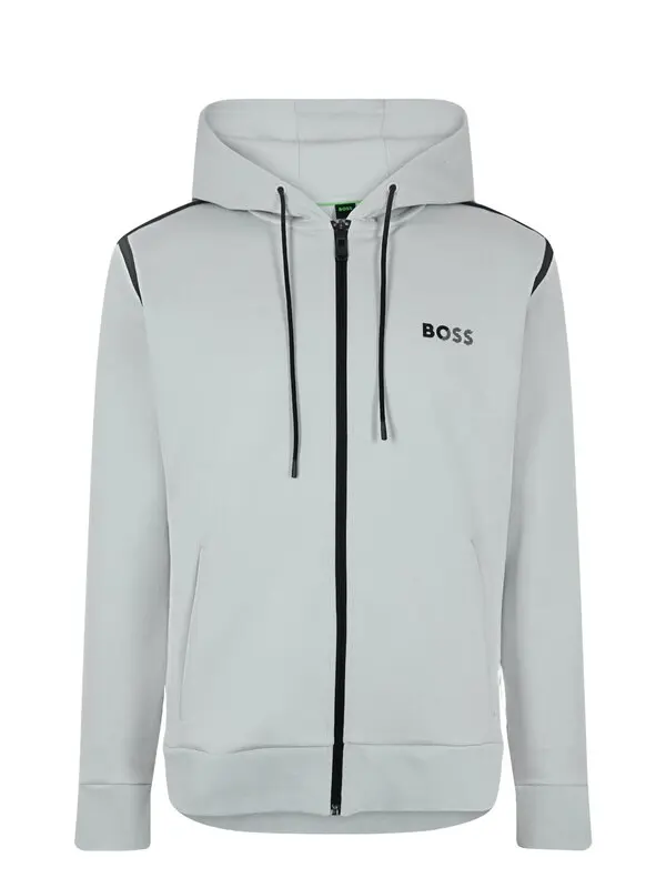 Hugo Boss Contrast Trim Logo Zip-up Hoodie - White