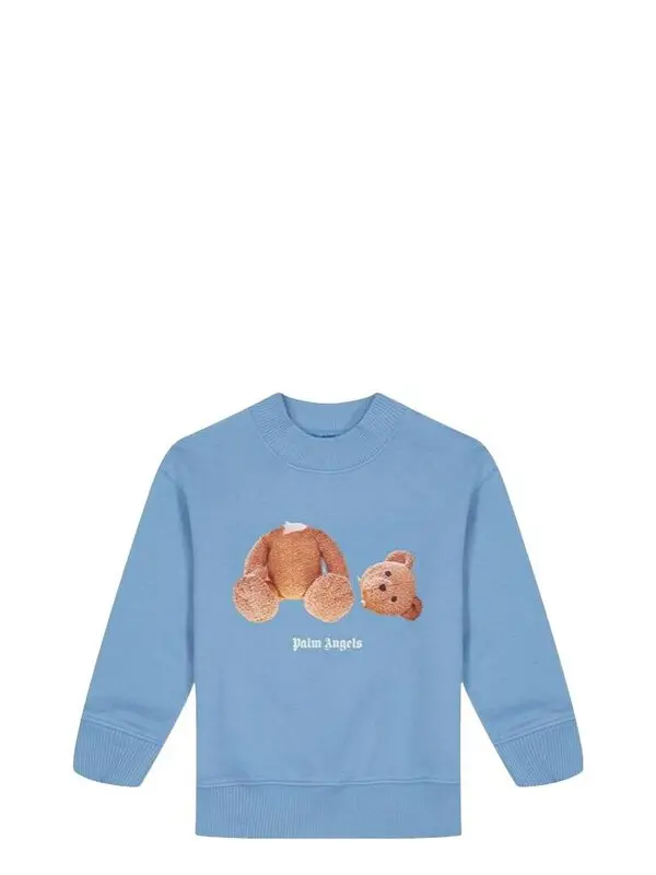 Palm Angels Bear Print Logo Crew Sweatshirt - Blue
