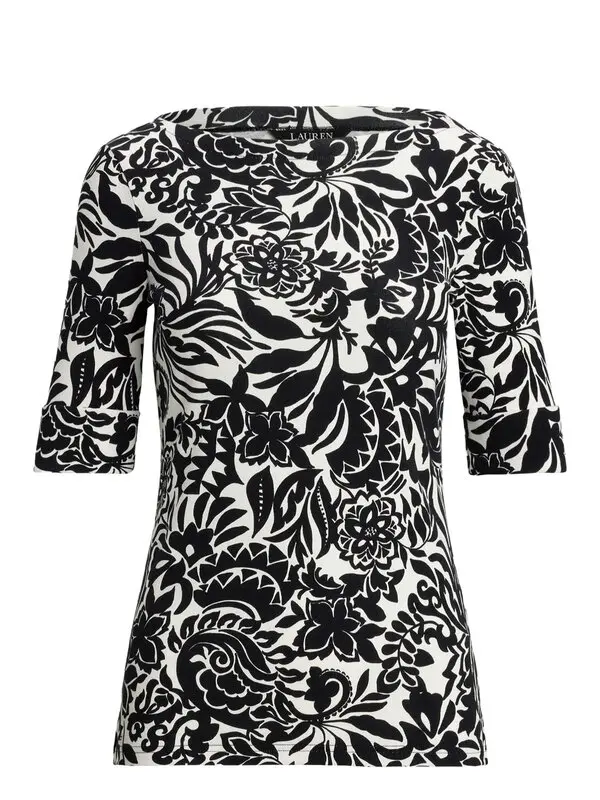 Ralph Lauren Floral Print Crewneck Long Sleeve Top - Black