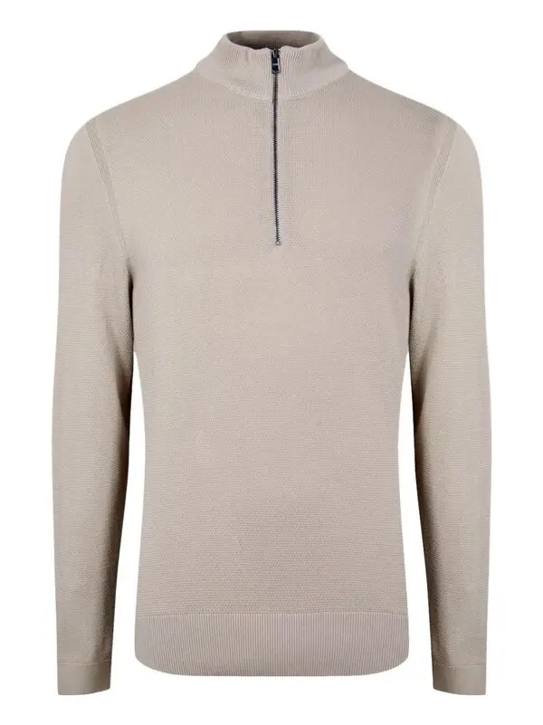 Hugo Boss Brando Zipped Crew Neck Jumper - Nude